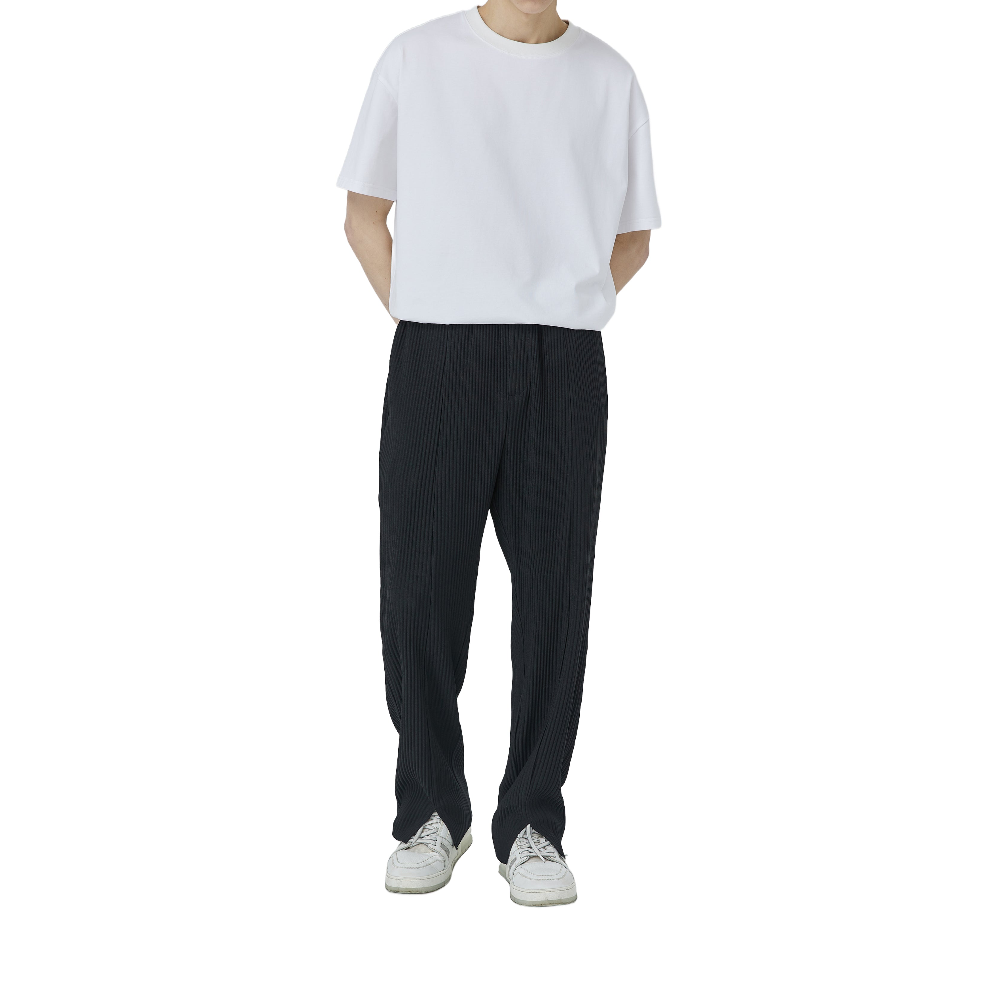 Black Draping Pleated Textured Slit Pants – CLIMAX VISION